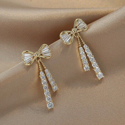 Microset Bow Zircon Crystal Earring Fashion Temperament Earr