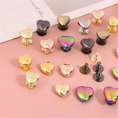 5Set 10mm Heart Shape Metal Screwback Rivet Screw Studs