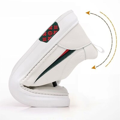 2024 Spring Mens Elevator Shoes Men Loafers White Soft Leat