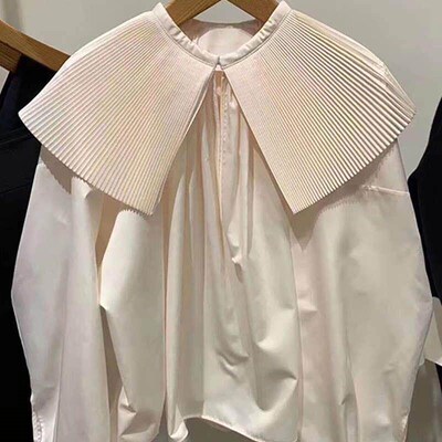 Nomikuma Korean Pleated Peter Pan Collar Women Shirt Autumn