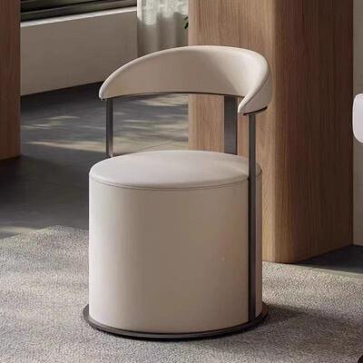 意式轻奢皮椅艺子靠背椅茶洽RVO谈椅铁艺家用圆凳妆凳台人客椅休