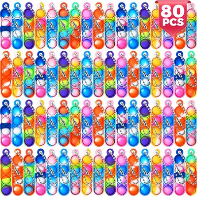 30/80Pcs Mini Pop Keychain Fidget Toys Push Pop Bulk Keychai