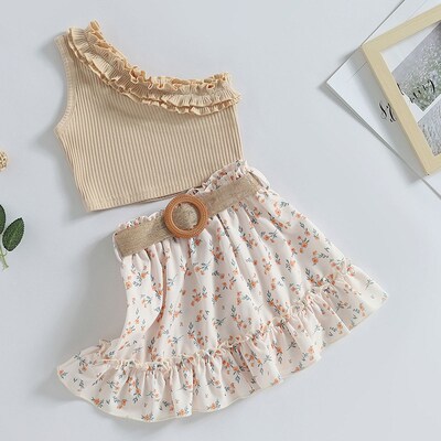 1-6Y Kids Girls Summer Clothes Set Baby One Shoulder Sleevel