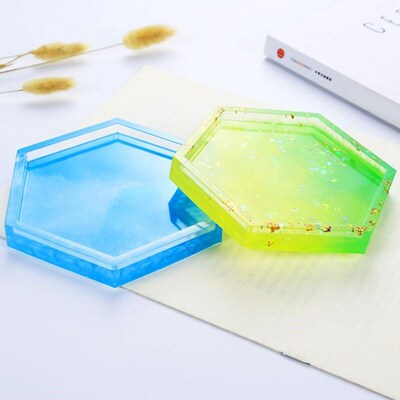 4/6Pcs Crystal Epoxy Resin Mold Hexagon Round Coaster Castin
