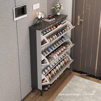 新款超薄入量门鞋柜家用门口进门一式体靠墙轻奢翻斗大容XZJ收户