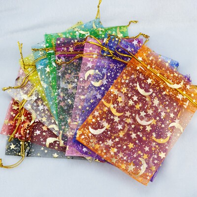 Hotsale 100pcs/lot Moon Star Organza Bags 7x9 9x12cm Small C