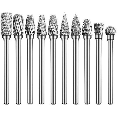 10Pcs Long Shank Carbide Rotary Burr File Double Cut Long