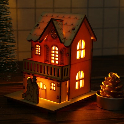Festival Led Light Wood House Christmas Tree Decorations for