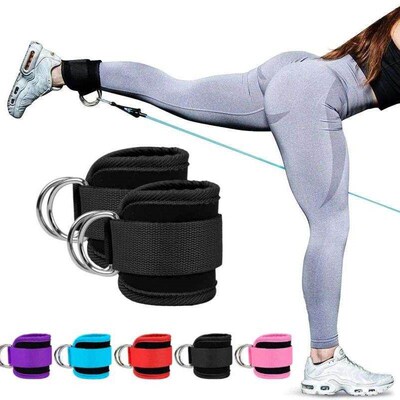 Gym Ankle Straps Double D-Ring Neoprene Padded Cuffs Ankle W