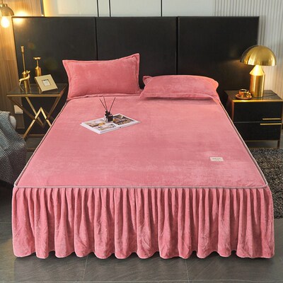 Warm Solid lor Bed Skirt Three-piece Single-piece ral Fleece