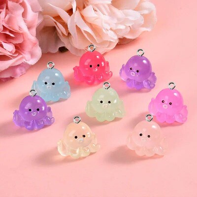 10pcs Cute 3D Luminous octopus Marine animal Charms Resin Pe