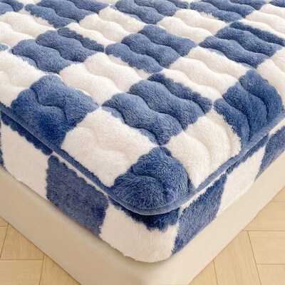 Checkerboard Soybean Bed ver Thickened Warm Sky ral Fleece t