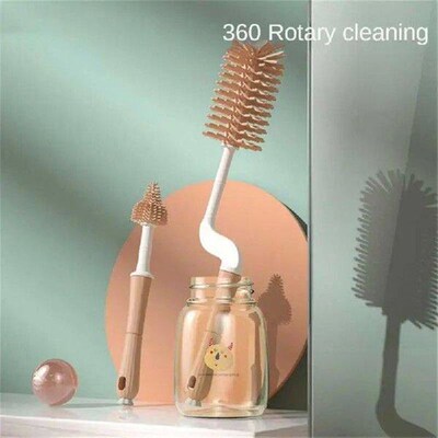 3PCS Newborn Baby Bottle Cleaner Brush Silicone 360 Degree