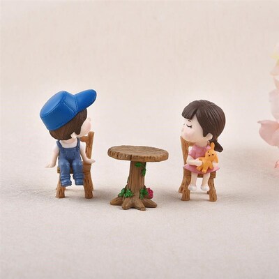 3pcs/Set Table Chair Resin Craft Micro Landscape Ornat Fairy