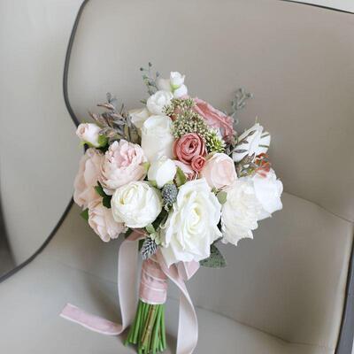 韩式森系白粉新仿拍真玫瑰娘伴娘婚礼色手捧花婚纱D5122摄道具花