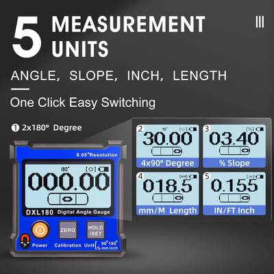 高精度数显倾角仪电子角度仪带磁大屏LCD水平仪尺坡度DXL180