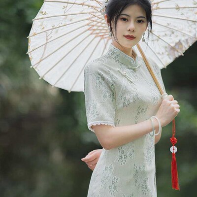 Green cheongsam New summer small fresh daily young temperame