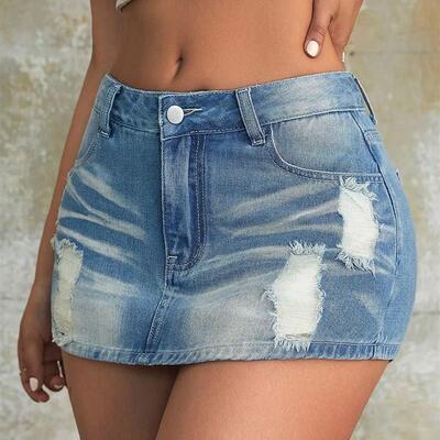 2024 Women Fashion 90S Vintage Preppy Ripped Slant Pocket De