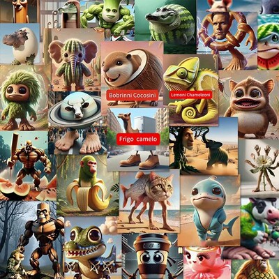 105pcs Italian Brainrot Animal Stickers Funny Meme Cartoon D