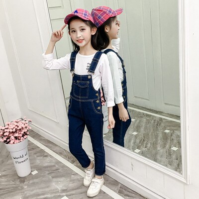 Girls Jeans Bib Overalls SpringAutumn Childrens Fashion Casu