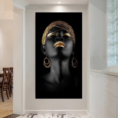 Canvas Painting Wall Art Pictures prints Black woman on canv