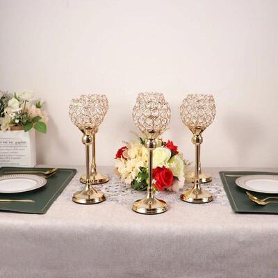 Crystal Tealight Candle Holders, Metal Glass Candlesticks, W