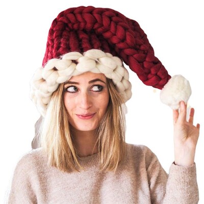 Crochet Knitted Christmas Hats Winter Warm Coarse Line Hat