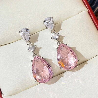Huitan Temperament Sweet Pink Pear Cubic Zirconia Drop Earri