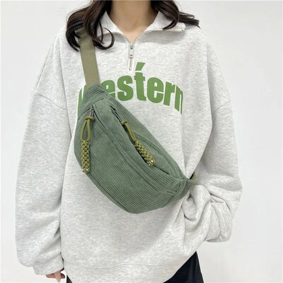 Women Waist Pack Large Capacity Corduroy Fanny Pack Street S
