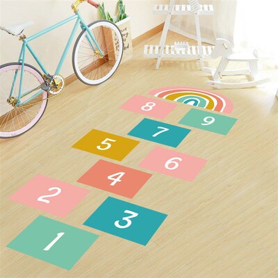 Digital Jump Grid Game Wall Sticker for Kids Creative Cartoo