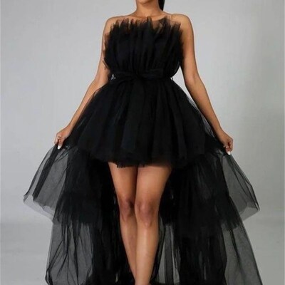 Elegant Mesh Tulle Wedding Party Dress for Women Strapless O