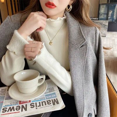 Autumn Winter Sweater Womens Velvet Half Turtleneck Bottomi