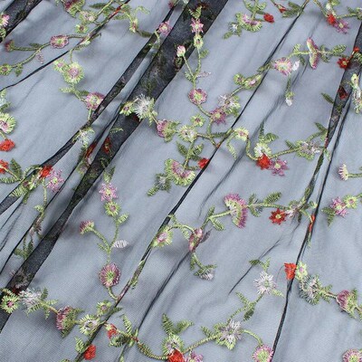 Allover embroidered floral gauze lace net fabric flowers Wed