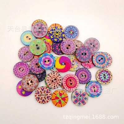 1.5/2/2.5cm printed round buttons, retro printed round wood