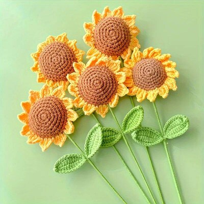 Handmade Crochet Sunflower Bouquet Knitted Artificial Flower