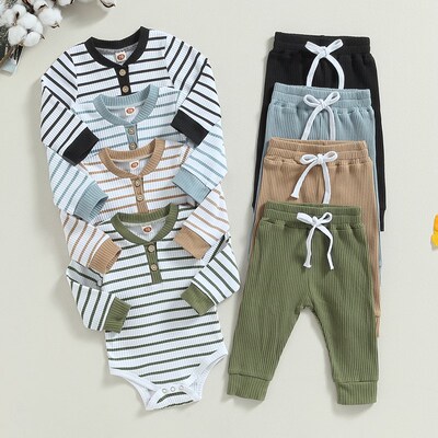 Ribbed Stripe New Baby Boy Girls Clothes Fall Toddler Outfit
