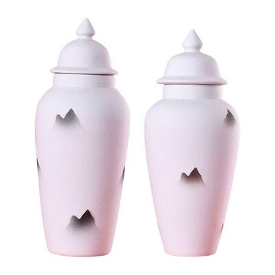 White Flower Vase Temple Jar with Lid Flower Plants Holder