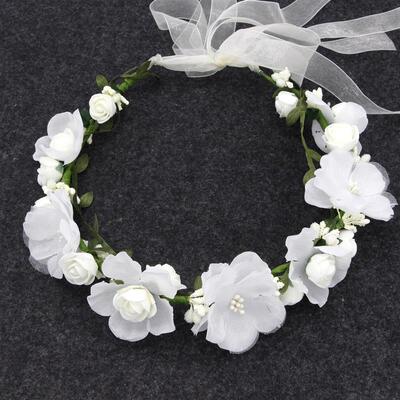 Flower Crown Wreath Bride Headpiece with Ribbon Handmade Hea