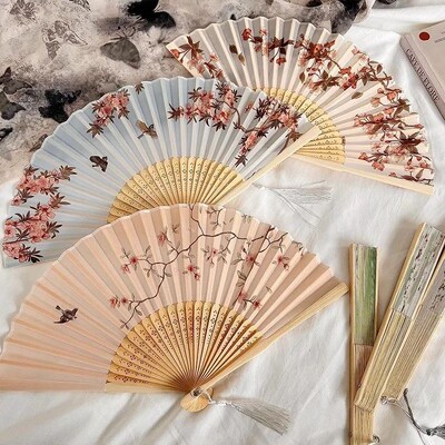 Ancient Style Hand Fan Foral Printing Folding Fan for Women