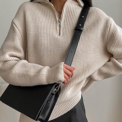 Womens Turtleneck Zippers Fashion Women Sweaters Solid Gree
