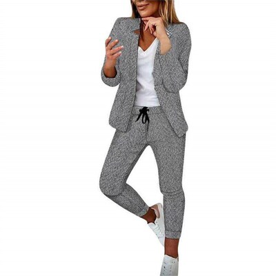 2Pcs Pants Suit for Women Blazer Set Ladies Open Stitch Blaz