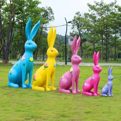 七彩兔子雕塑摆件林景观房地产美园陈绿带草坪幼儿TB-65105园游乐
