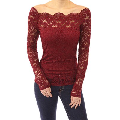 Sexy One shoulder Womens Lace Blouse Top Black White Long