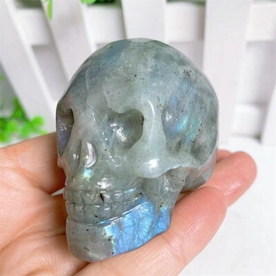 Natural Labradorite Head Skull Mineral Gems Carved Reiki