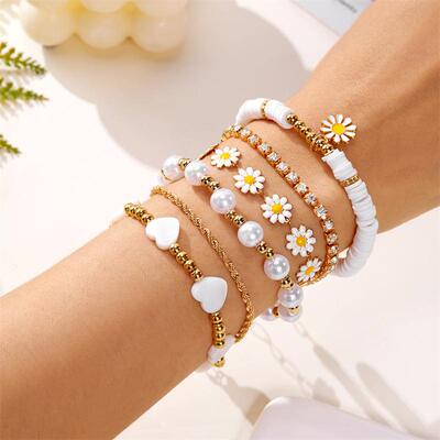 10 Pcs Vintage Bohemian Beaded Star Heart Pearl Bangles Jewe