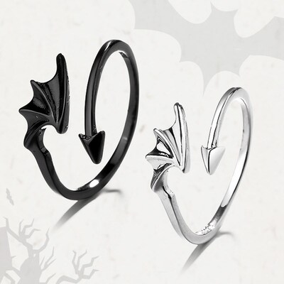 New Gothic Punk Couple Rings Angel Demon Paired Open Ring Se