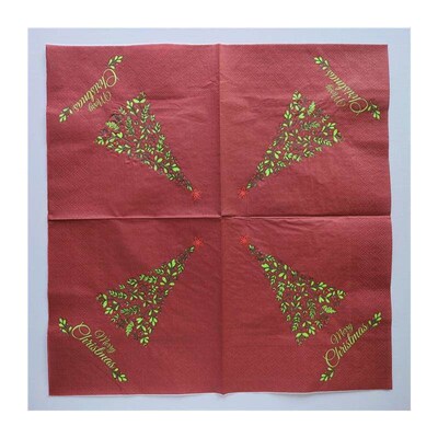 Christmas Tree Dark Red Paper Napkins 耶诞树印花暗红色餐巾纸
