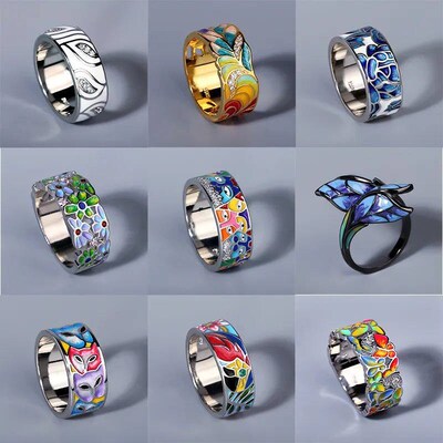 2023 New Silver Rings for Women Creative Handmade Enamel Cra