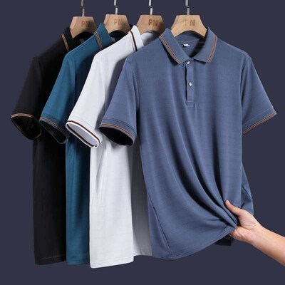 Summer Ice Silk Quick-rying Polo Shirt Mens Loose Breathabl