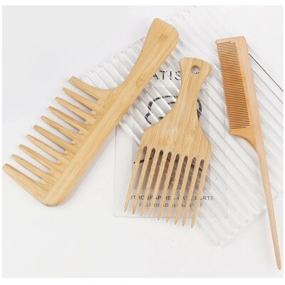 1Pc Natural Bamboo Wooden Hair Comb Anti-Static Afro Fork Co